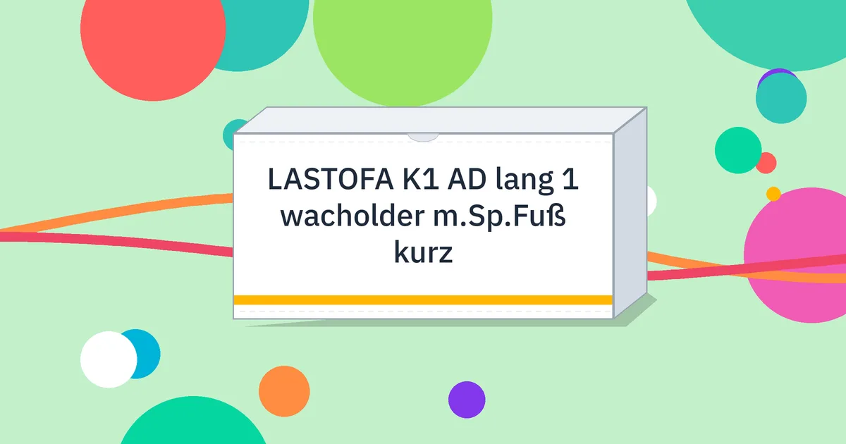 Symbolbild: Packung mit der Aufschrift LASTOFA K1 AD lang 1 wacholder m.Sp.Fuß kurz (PZN 13786290) – Verfügbarkeit und Bezug in Apotheken in Frankfurt am Main