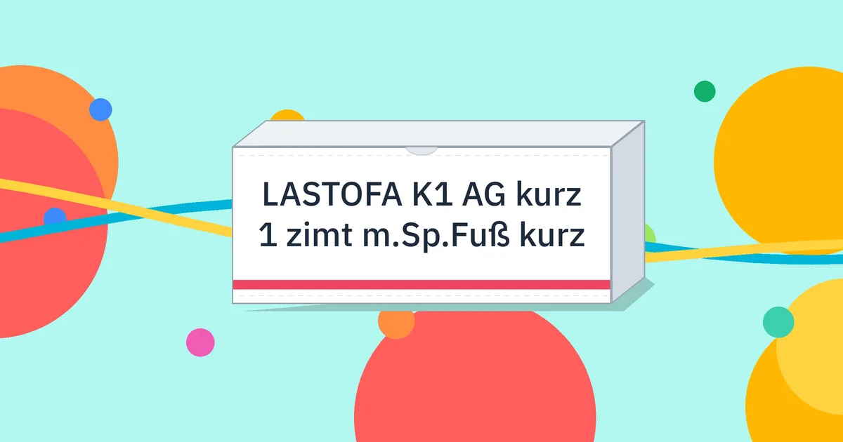 Symbolbild: Packung mit der Aufschrift LASTOFA K1 AG kurz 1 zimt m.Sp.Fuß kurz (PZN 13788716) – Verfügbarkeit und Bezug in Apotheken in Frankfurt am Main