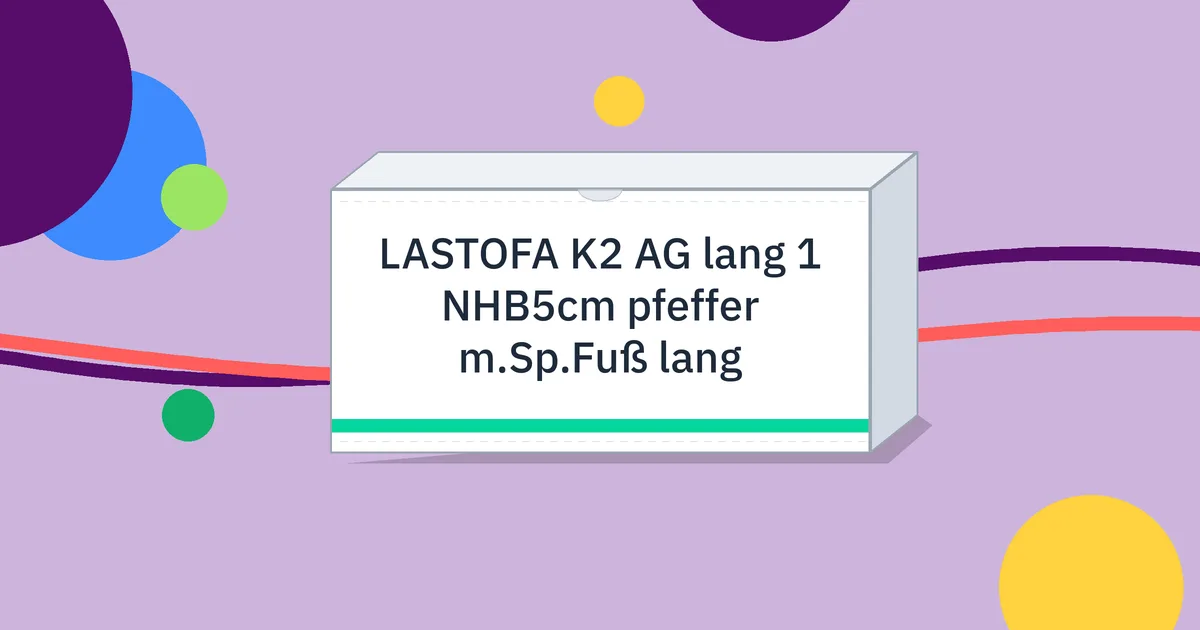 Symbolbild: Packung mit der Aufschrift LASTOFA K2 AG lang 1 NHB5cm pfeffer m.Sp.Fuß lang (PZN 13802497) – Verfügbarkeit und Bezug in Apotheken in Frankfurt am Main