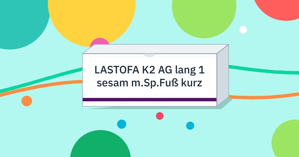 Symbolbild: Packung mit der Aufschrift LASTOFA K2 AG lang 1 sesam m.Sp.Fuß kurz (PZN 13802238) – Verfügbarkeit und Bezug in Apotheken in Frankfurt am Main