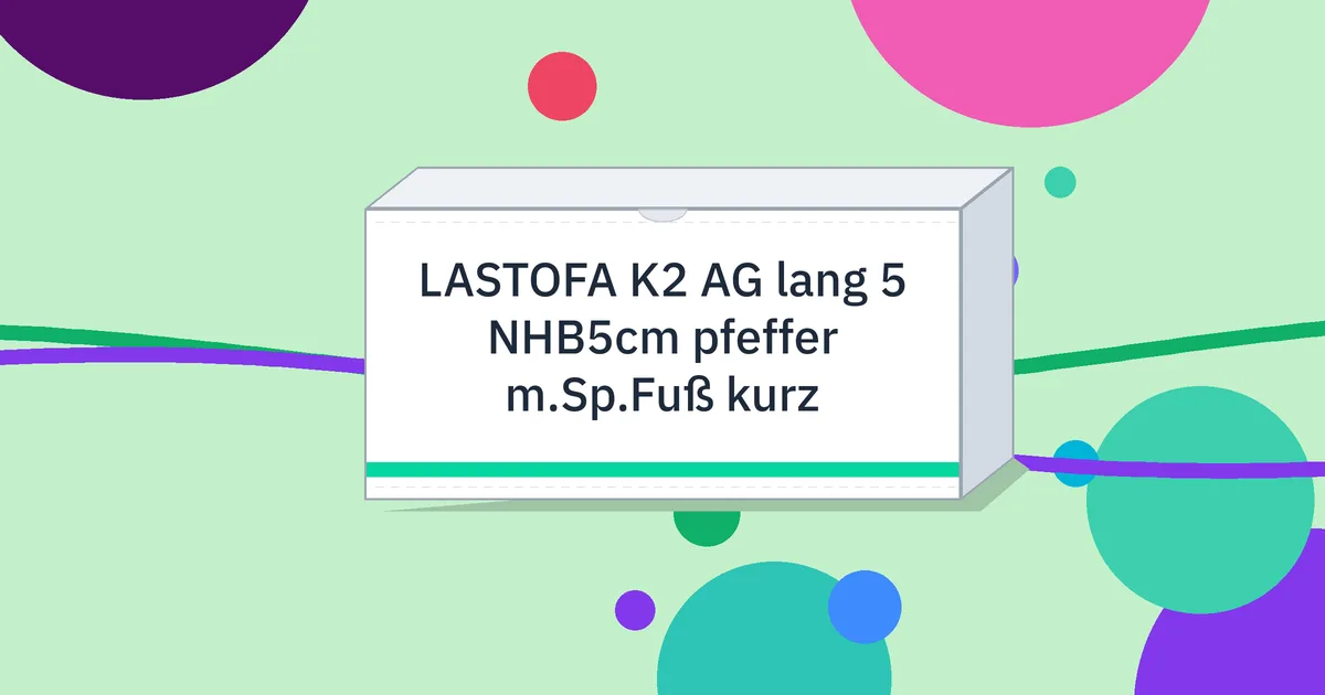 Symbolbild: Packung mit der Aufschrift LASTOFA K2 AG lang 5 NHB5cm pfeffer m.Sp.Fuß kurz (PZN 13806851) – Verfügbarkeit und Bezug in Apotheken in Frankfurt am Main