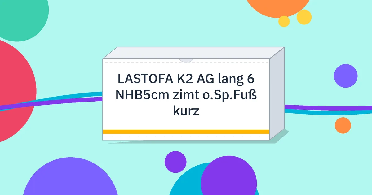 Symbolbild: Packung mit der Aufschrift LASTOFA K2 AG lang 6 NHB5cm zimt o.Sp.Fuß kurz (PZN 13807371) – Verfügbarkeit und Bezug in Apotheken in Frankfurt am Main