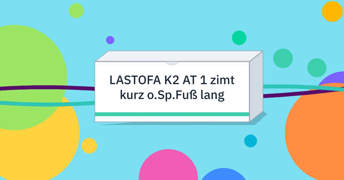 Symbolbild: Packung mit der Aufschrift LASTOFA K2 AT 1 zimt kurz o.Sp.Fuß lang (PZN 14151375) – Verfügbarkeit und Bezug in Apotheken in Frankfurt am Main