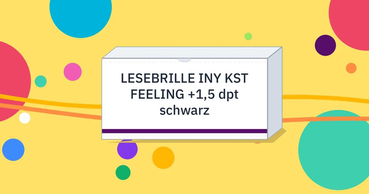 Symbolbild: Packung mit der Aufschrift LESEBRILLE INY KST FEELING +1,5 dpt schwarz (PZN 19928704) – Verfügbarkeit und Bezug in Apotheken in Frankfurt am Main
