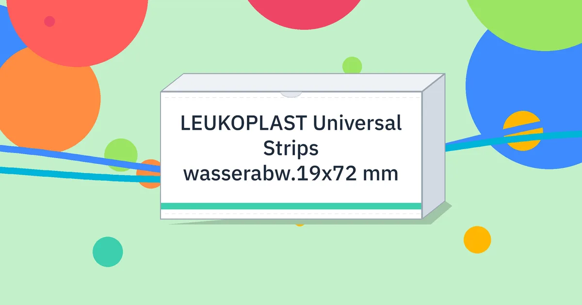 Symbolbild: Packung mit der Aufschrift LEUKOPLAST Universal Strips wasserabw.19x72 mm (PZN 13838302) – Verfügbarkeit und Bezug in Apotheken in Frankfurt am Main