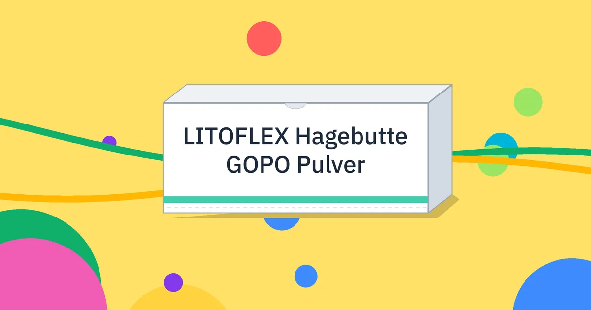 Symbolbild: Packung mit der Aufschrift LITOFLEX Hagebutte GOPO Pulver (PZN 16505280) – Verfügbarkeit und Bezug in Apotheken in Frankfurt am Main