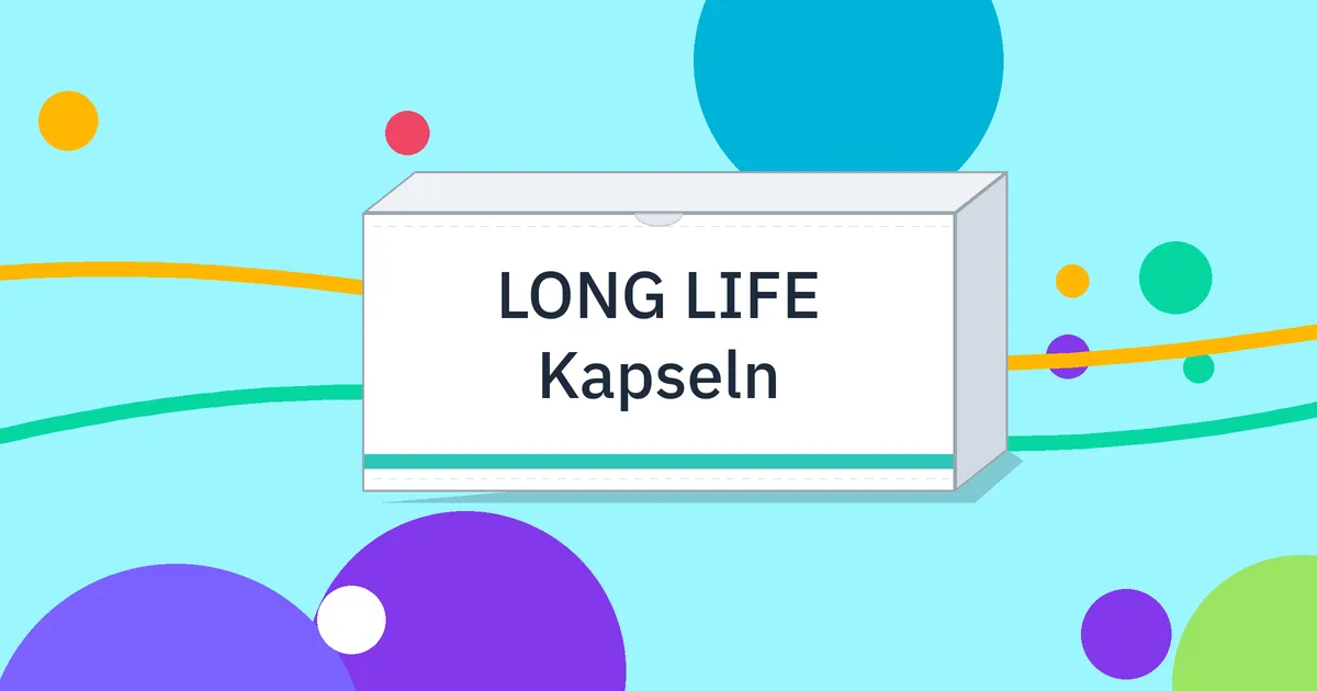 Symbolbild: Packung mit der Aufschrift LONG LIFE Kapseln (PZN 07575206) – Verfügbarkeit und Bezug in Apotheken in Frankfurt am Main