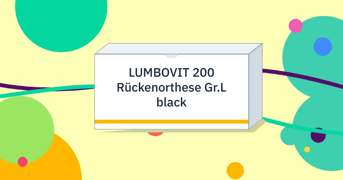 Symbolbild: Packung mit der Aufschrift LUMBOVIT 200 Rückenorthese Gr.L black (PZN 11608638) – Verfügbarkeit und Bezug in Apotheken in Frankfurt am Main