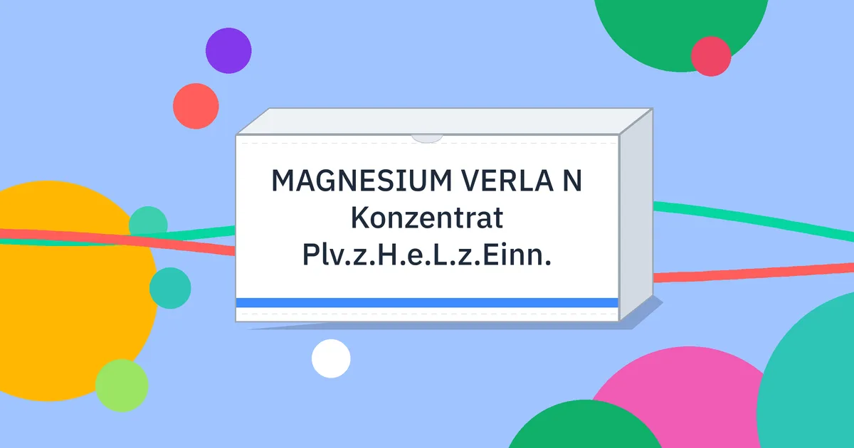 Symbolbild: Packung mit der Aufschrift MAGNESIUM VERLA N Konzentrat Plv.z.H.e.L.z.Einn. (PZN 03395401) – Verfügbarkeit und Bezug in Apotheken in Frankfurt am Main