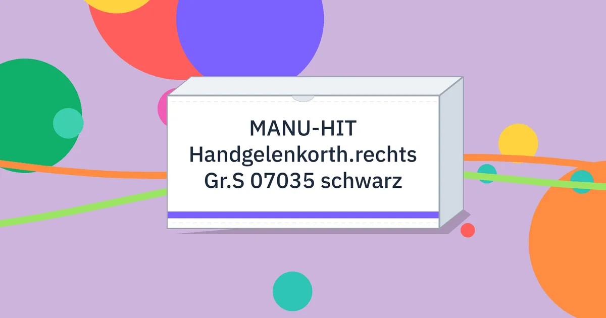 Symbolbild: Packung mit der Aufschrift MANU-HIT Handgelenkorth.rechts Gr.S 07035 schwarz (PZN 03265420) – Verfügbarkeit und Bezug in Apotheken in Frankfurt am Main