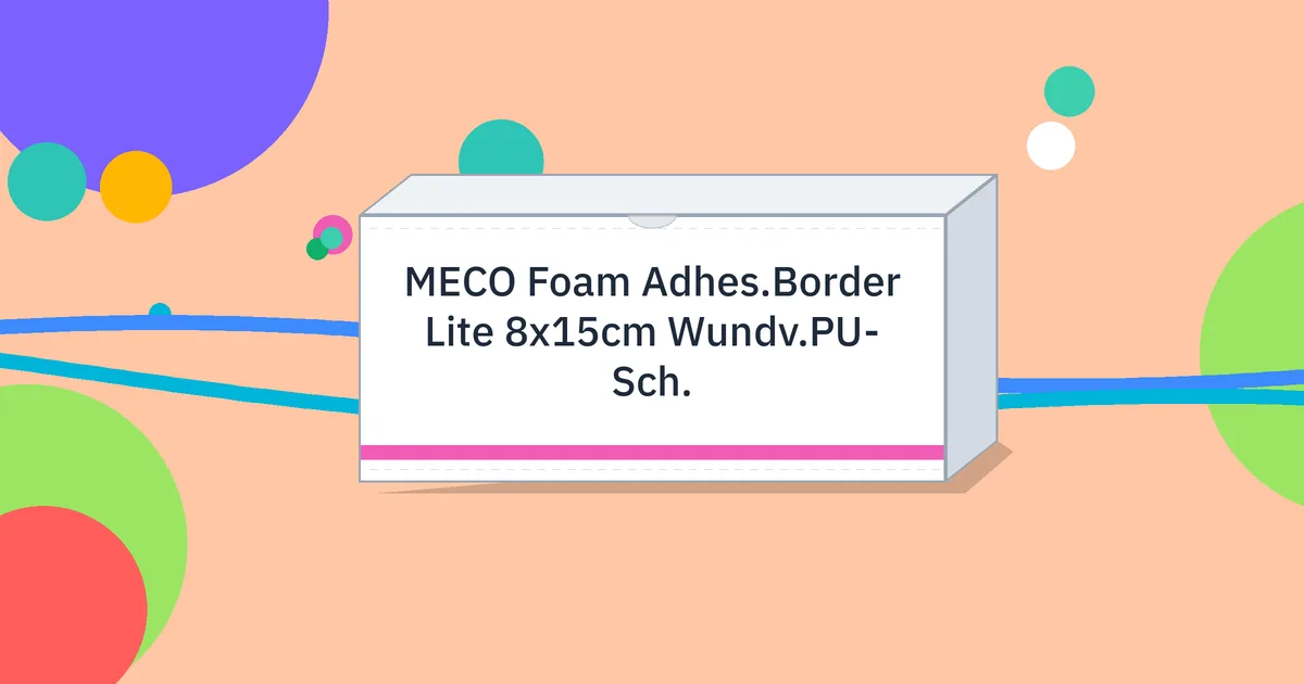 Symbolbild: Packung mit der Aufschrift MECO Foam Adhes.Border Lite 8x15cm Wundv.PU-Sch. (PZN 20090519) – Verfügbarkeit und Bezug in Apotheken in Frankfurt am Main