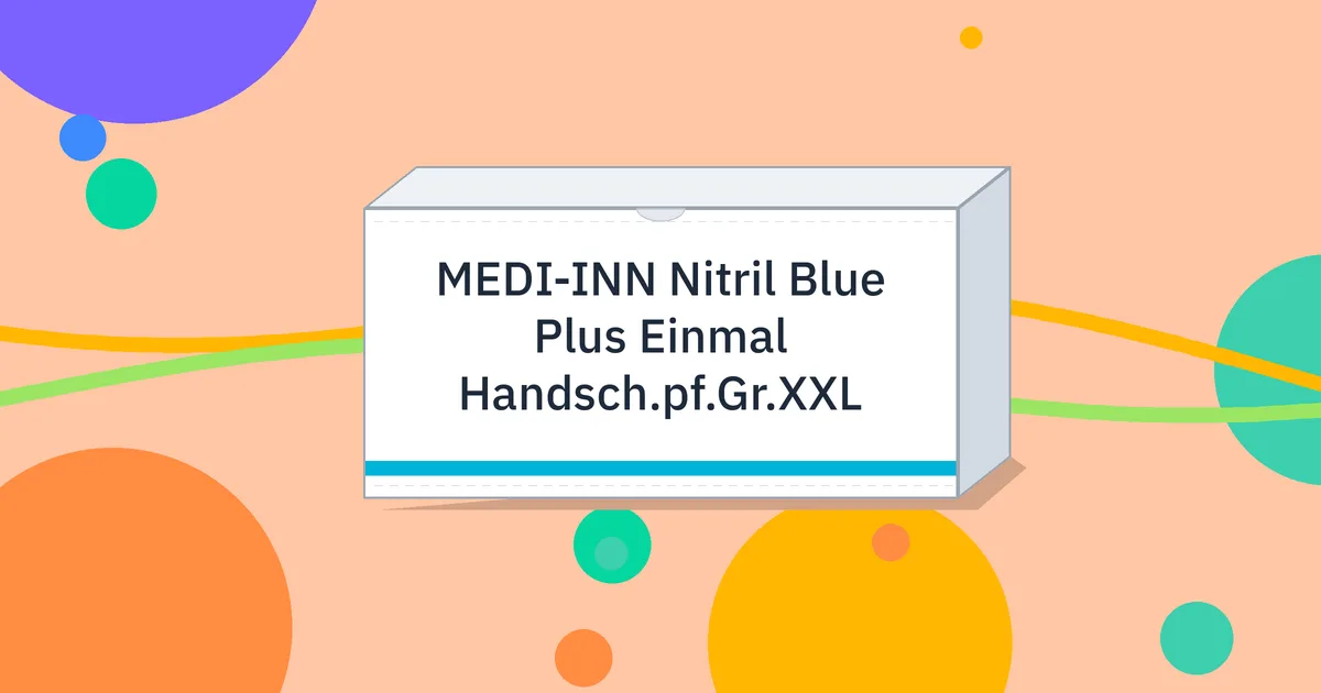 Symbolbild: Packung mit der Aufschrift MEDI-INN Nitril Blue Plus Einmal Handsch.pf.Gr.XXL (PZN 04788947) – Verfügbarkeit und Bezug in Apotheken in Frankfurt am Main
