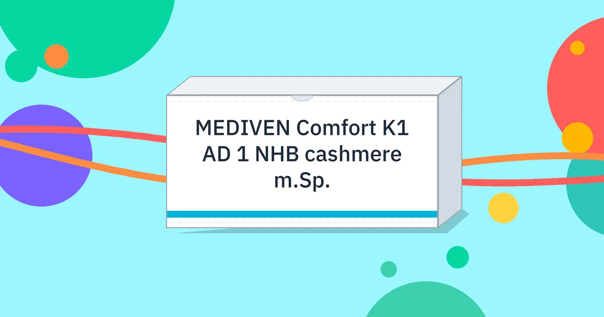 Symbolbild: Packung mit der Aufschrift MEDIVEN Comfort K1 AD 1 NHB cashmere m.Sp. (PZN 14658996) – Verfügbarkeit und Bezug in Apotheken in Frankfurt am Main