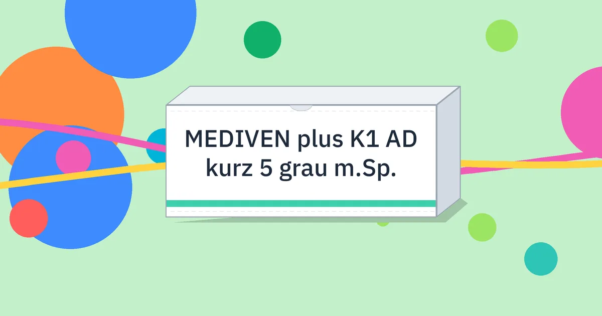 Symbolbild: Packung mit der Aufschrift MEDIVEN plus K1 AD kurz 5 grau m.Sp. (PZN 18934016) – Verfügbarkeit und Bezug in Apotheken in Frankfurt am Main