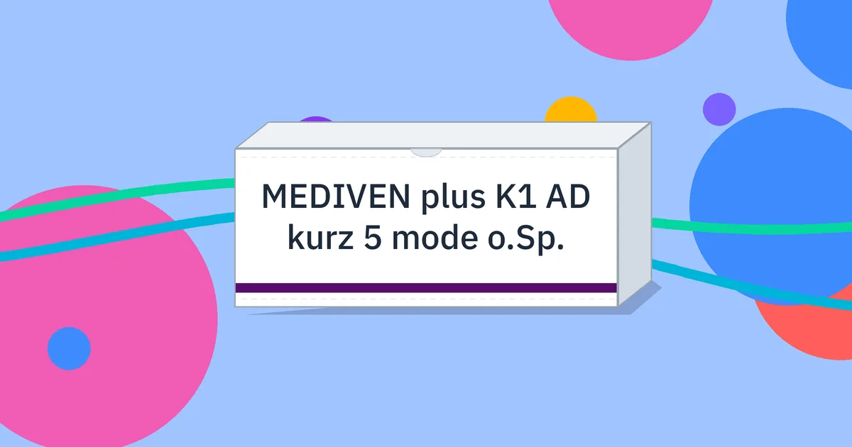 Symbolbild: Packung mit der Aufschrift MEDIVEN plus K1 AD kurz 5 mode o.Sp. (PZN 14181287) – Verfügbarkeit und Bezug in Apotheken in Frankfurt am Main