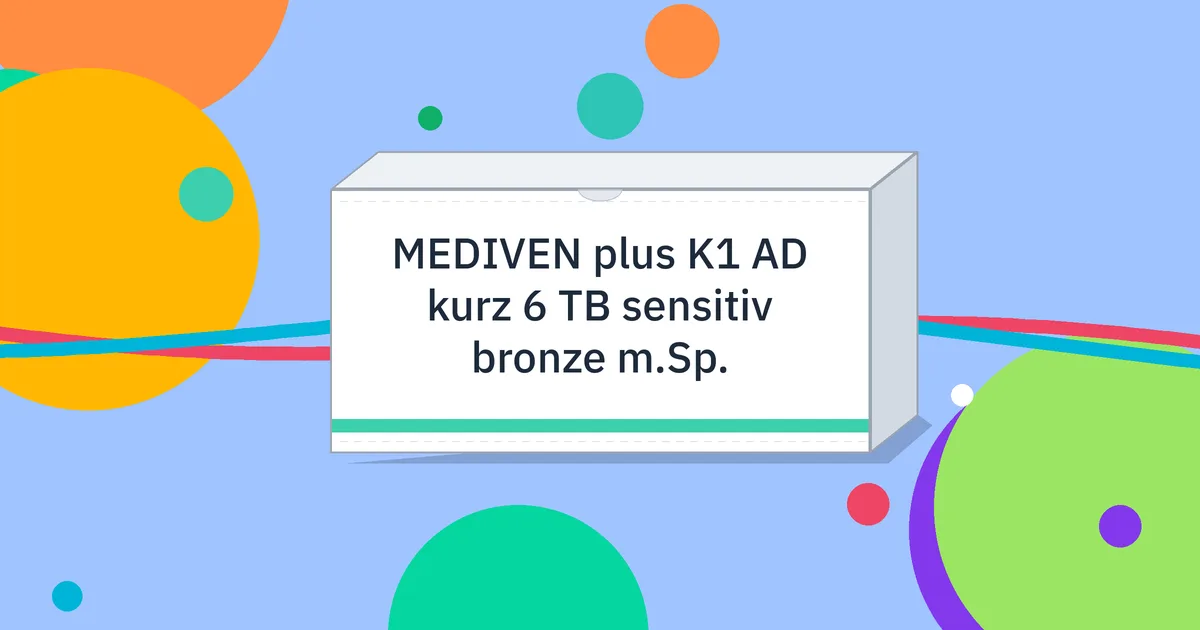 Symbolbild: Packung mit der Aufschrift MEDIVEN plus K1 AD kurz 6 TB sensitiv bronze m.Sp. (PZN 15053976) – Verfügbarkeit und Bezug in Apotheken in Frankfurt am Main