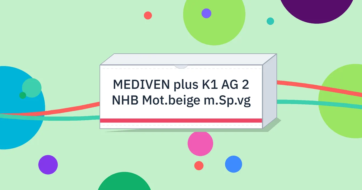 Symbolbild: Packung mit der Aufschrift MEDIVEN plus K1 AG 2 NHB Mot.beige m.Sp.vg (PZN 15916153) – Verfügbarkeit und Bezug in Apotheken in Frankfurt am Main