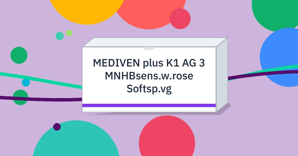 Symbolbild: Packung mit der Aufschrift MEDIVEN plus K1 AG 3 MNHBsens.w.rose Softsp.vg (PZN 15918643) – Verfügbarkeit und Bezug in Apotheken in Frankfurt am Main