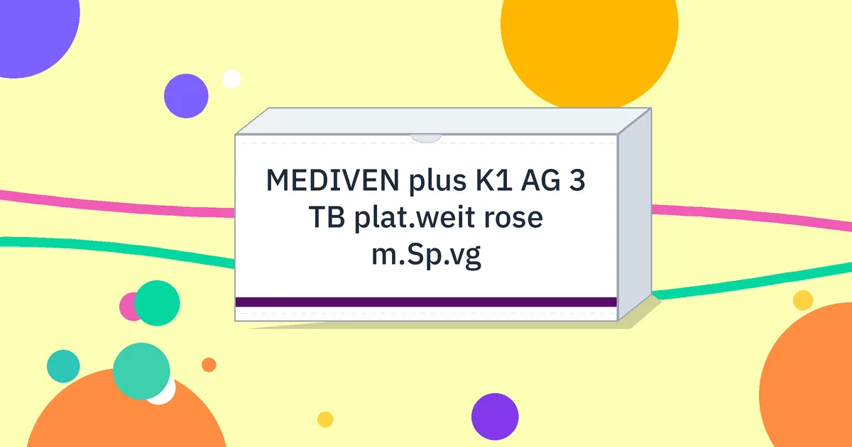 Symbolbild: Packung mit der Aufschrift MEDIVEN plus K1 AG 3 TB plat.weit rose m.Sp.vg (PZN 15061390) – Verfügbarkeit und Bezug in Apotheken in Frankfurt am Main