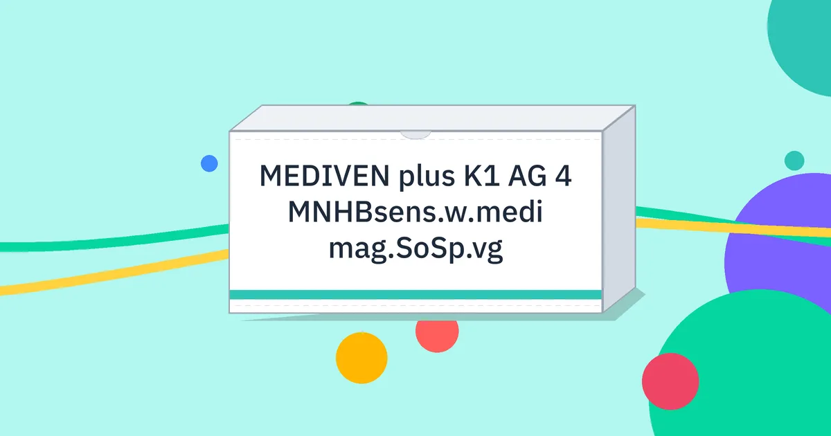 Symbolbild: Packung mit der Aufschrift MEDIVEN plus K1 AG 4 MNHBsens.w.medi mag.SoSp.vg (PZN 15918873) – Verfügbarkeit und Bezug in Apotheken in Frankfurt am Main