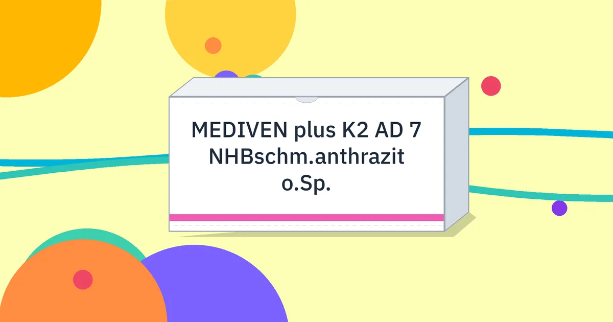 Symbolbild: Packung mit der Aufschrift MEDIVEN plus K2 AD 7 NHBschm.anthrazit o.Sp. (PZN 15937830) – Verfügbarkeit und Bezug in Apotheken in Frankfurt am Main