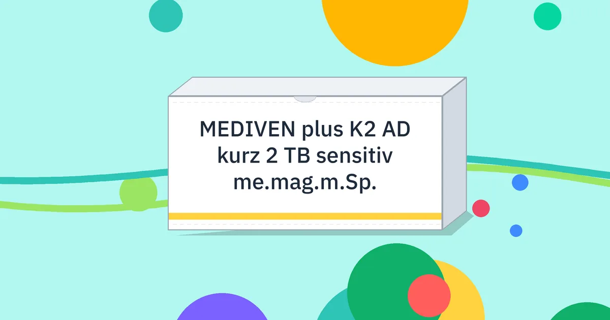 Symbolbild: Packung mit der Aufschrift MEDIVEN plus K2 AD kurz 2 TB sensitiv me.mag.m.Sp. (PZN 15106566) – Verfügbarkeit und Bezug in Apotheken in Frankfurt am Main