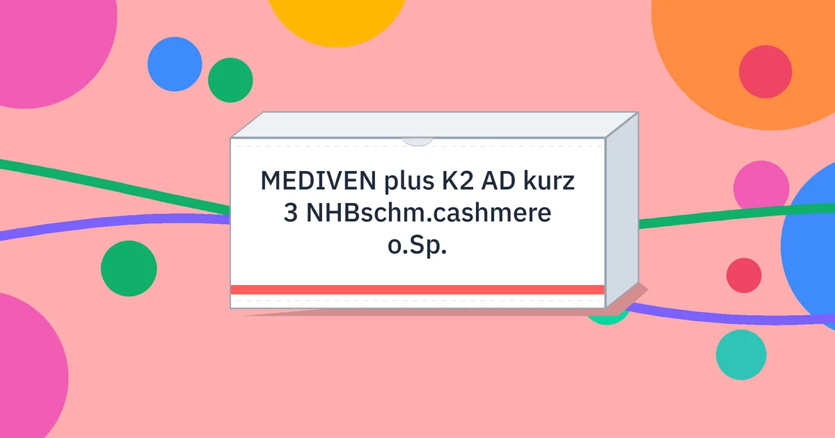 Symbolbild: Packung mit der Aufschrift MEDIVEN plus K2 AD kurz 3 NHBschm.cashmere o.Sp. (PZN 15926217) – Verfügbarkeit und Bezug in Apotheken in Frankfurt am Main