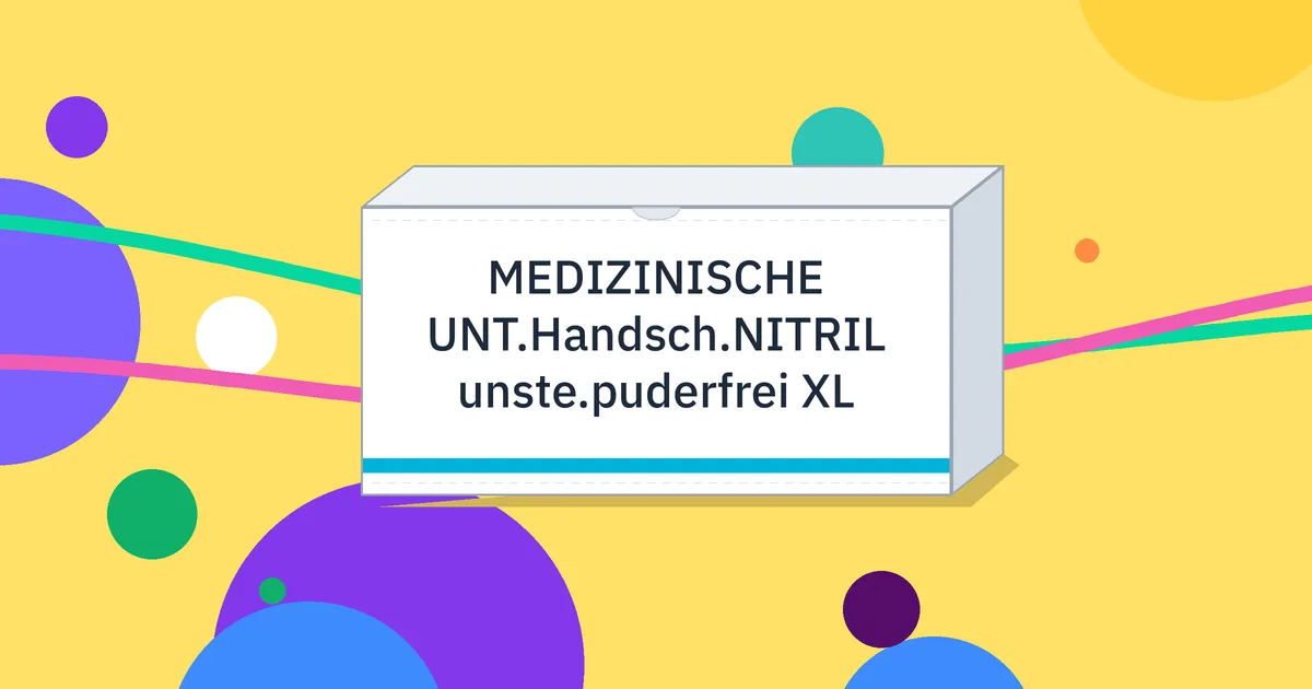 Symbolbild: Packung mit der Aufschrift MEDIZINISCHE UNT.Handsch.NITRIL unste.puderfrei XL (PZN 17614433) – Verfügbarkeit und Bezug in Apotheken in Frankfurt am Main