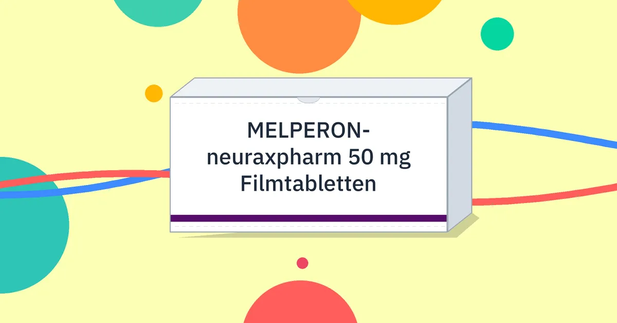 Symbolbild: Packung mit der Aufschrift MELPERON-neuraxpharm 50 mg Filmtabletten (PZN 02458312) – Verfügbarkeit und Bezug in Apotheken in Frankfurt am Main