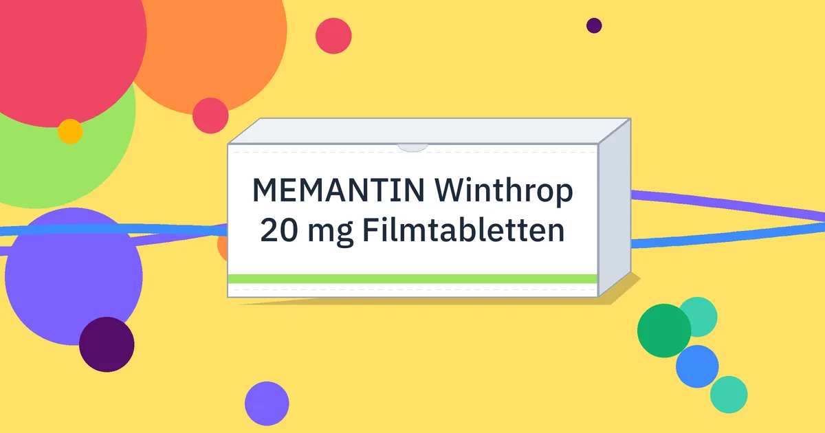 Symbolbild: Packung mit der Aufschrift MEMANTIN Winthrop 20 mg Filmtabletten (PZN 19415212) – Verfügbarkeit und Bezug in Apotheken in Frankfurt am Main