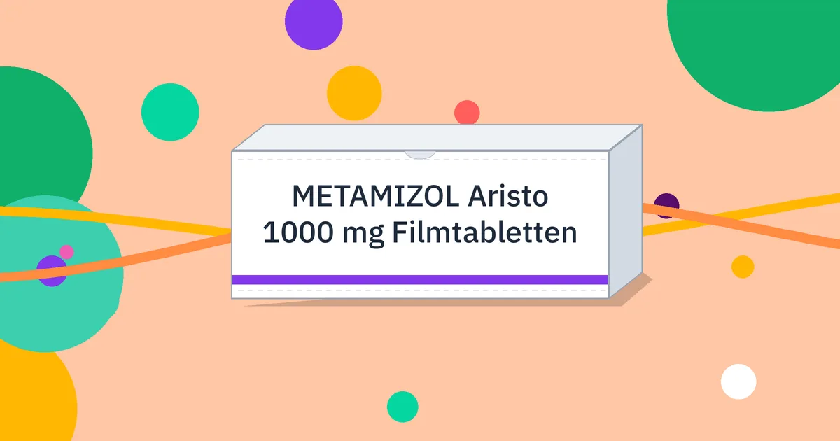 Symbolbild: Packung mit der Aufschrift METAMIZOL Aristo 1000 mg Filmtabletten (PZN 18702085) – Verfügbarkeit und Bezug in Apotheken in Frankfurt am Main