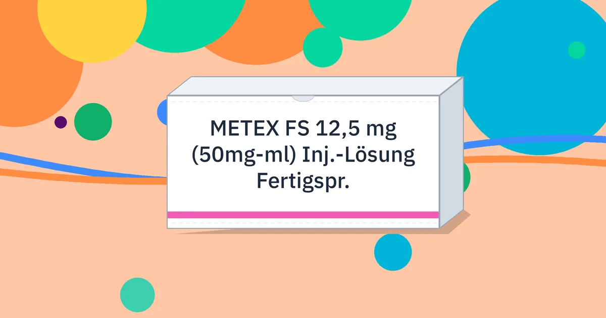 Symbolbild: Packung mit der Aufschrift METEX FS 12,5 mg (50mg-ml) Inj.-Lösung Fertigspr. (PZN 18502647) – Verfügbarkeit und Bezug in Apotheken in Frankfurt am Main