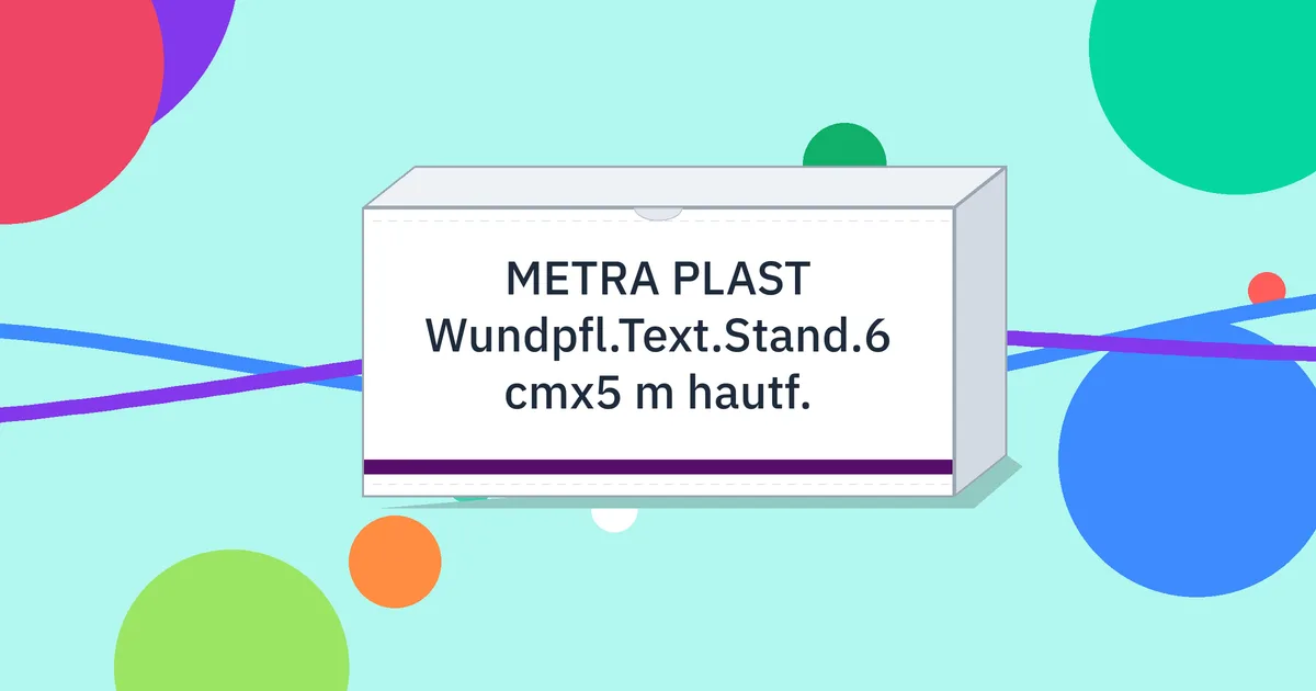 Symbolbild: Packung mit der Aufschrift METRA PLAST Wundpfl.Text.Stand.6 cmx5 m hautf. (PZN 07772042) – Verfügbarkeit und Bezug in Apotheken in Frankfurt am Main