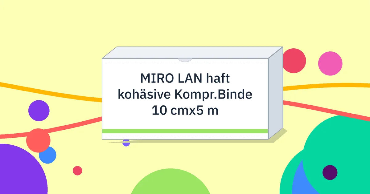 Symbolbild: Packung mit der Aufschrift MIRO LAN haft kohäsive Kompr.Binde 10 cmx5 m (PZN 03733200) – Verfügbarkeit und Bezug in Apotheken in Frankfurt am Main