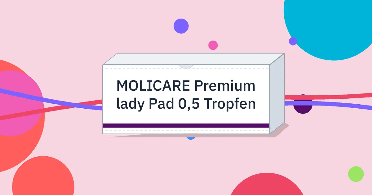 Symbolbild: Packung mit der Aufschrift MOLICARE Premium lady Pad 0,5 Tropfen (PZN 14029013) – Verfügbarkeit und Bezug in Apotheken in Frankfurt am Main