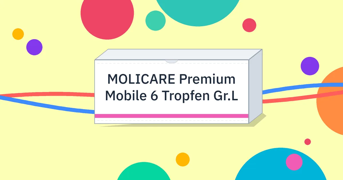 Symbolbild: Packung mit der Aufschrift MOLICARE Premium Mobile 6 Tropfen Gr.L (PZN 17936473) – Verfügbarkeit und Bezug in Apotheken in Frankfurt am Main