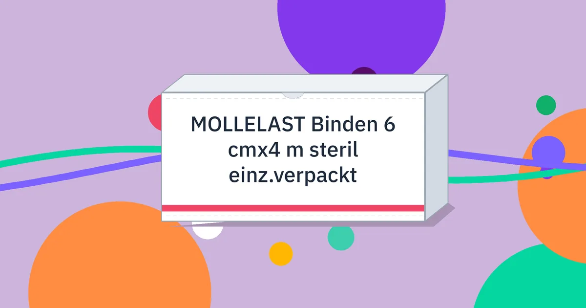 Symbolbild: Packung mit der Aufschrift MOLLELAST Binden 6 cmx4 m steril einz.verpackt (PZN 04780704) – Verfügbarkeit und Bezug in Apotheken in Frankfurt am Main