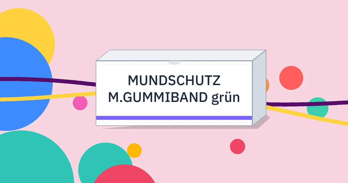 Symbolbild: Packung mit der Aufschrift MUNDSCHUTZ M.GUMMIBAND grün (PZN 01005287) – Verfügbarkeit und Bezug in Apotheken in Frankfurt am Main