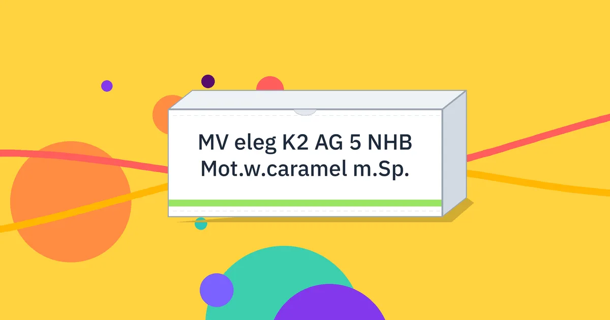 Symbolbild: Packung mit der Aufschrift MV eleg K2 AG 5 NHB Mot.w.caramel m.Sp. (PZN 15727452) – Verfügbarkeit und Bezug in Apotheken in Frankfurt am Main