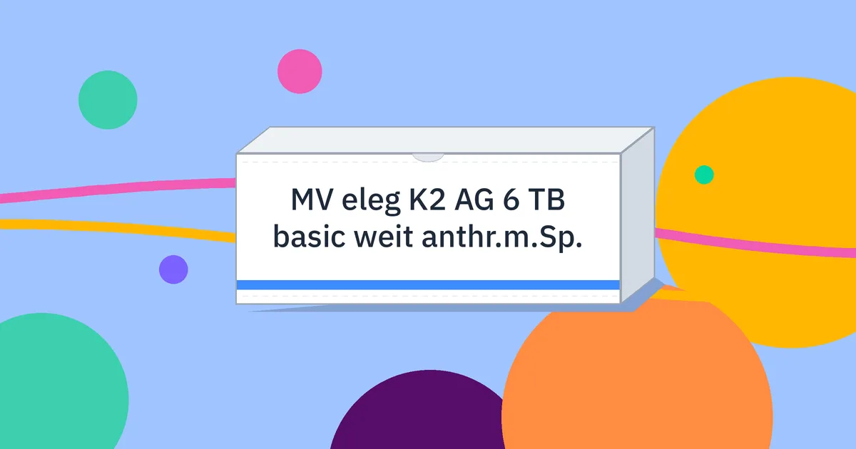 Symbolbild: Packung mit der Aufschrift MV eleg K2 AG 6 TB basic weit anthr.m.Sp. (PZN 00205392) – Verfügbarkeit und Bezug in Apotheken in Frankfurt am Main