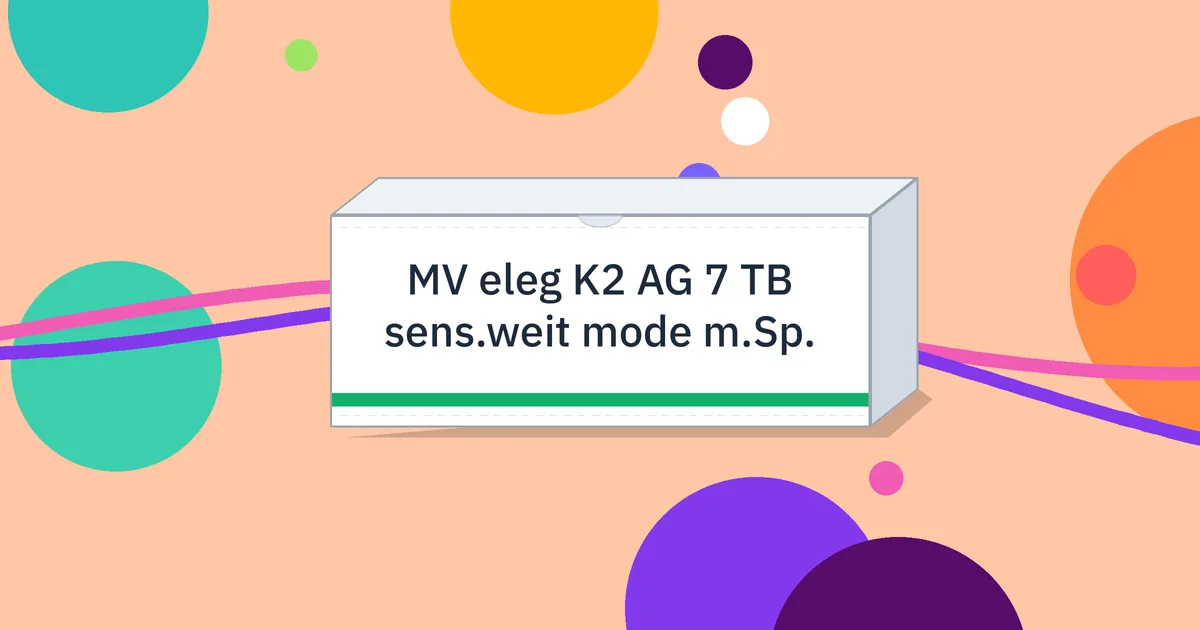 Symbolbild: Packung mit der Aufschrift MV eleg K2 AG 7 TB sens.weit mode m.Sp. (PZN 09867781) – Verfügbarkeit und Bezug in Apotheken in Frankfurt am Main