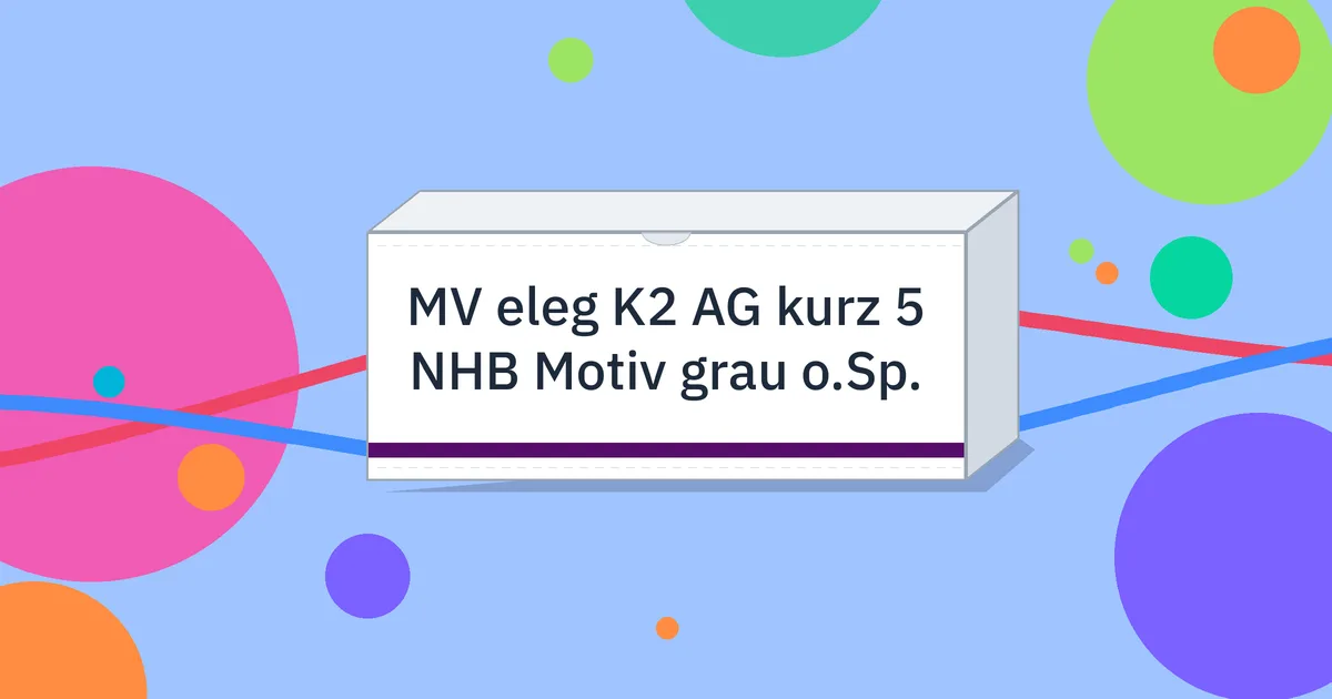 Symbolbild: Packung mit der Aufschrift MV eleg K2 AG kurz 5 NHB Motiv grau o.Sp. (PZN 18926407) – Verfügbarkeit und Bezug in Apotheken in Frankfurt am Main