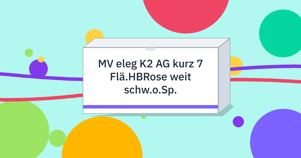 Symbolbild: Packung mit der Aufschrift MV eleg K2 AG kurz 7 Flä.HBRose weit schw.o.Sp. (PZN 15707099) – Verfügbarkeit und Bezug in Apotheken in Frankfurt am Main
