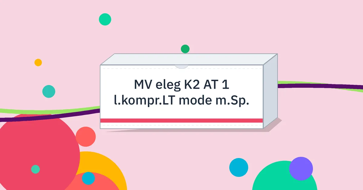 Symbolbild: Packung mit der Aufschrift MV eleg K2 AT 1 l.kompr.LT mode m.Sp. (PZN 06189501) – Verfügbarkeit und Bezug in Apotheken in Frankfurt am Main