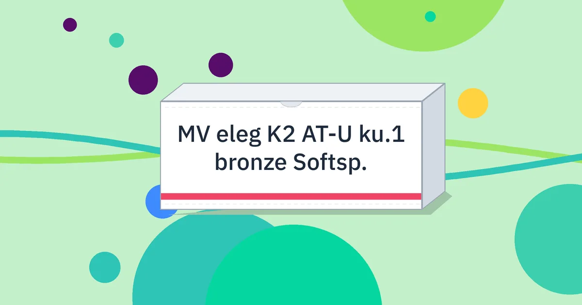 Symbolbild: Packung mit der Aufschrift MV eleg K2 AT-U ku.1 bronze Softsp. (PZN 15289199) – Verfügbarkeit und Bezug in Apotheken in Frankfurt am Main