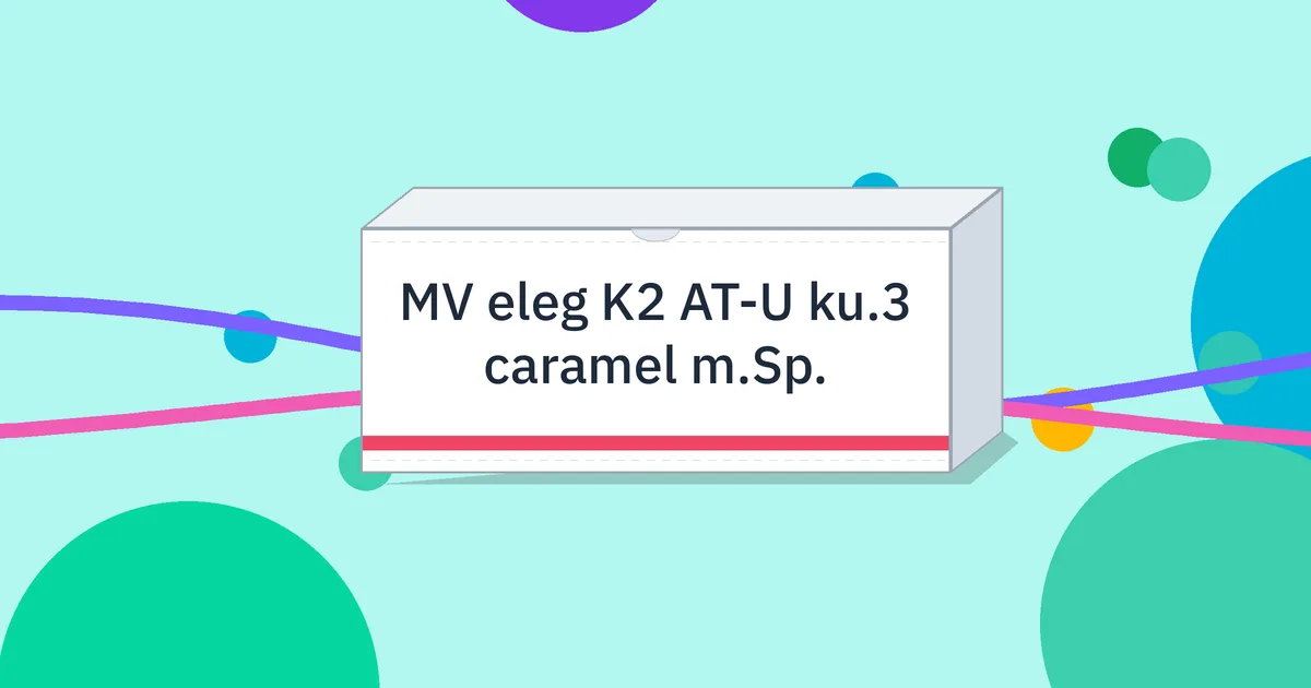 Symbolbild: Packung mit der Aufschrift MV eleg K2 AT-U ku.3 caramel m.Sp. (PZN 00530382) – Verfügbarkeit und Bezug in Apotheken in Frankfurt am Main