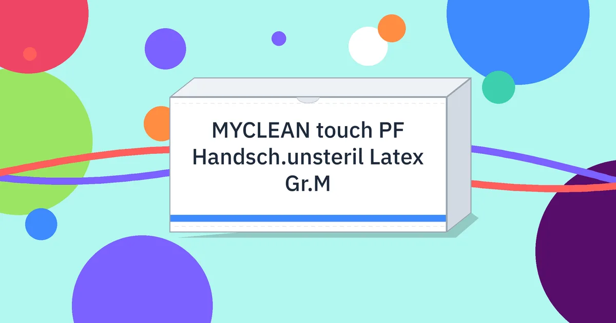 Symbolbild: Packung mit der Aufschrift MYCLEAN touch PF Handsch.unsteril Latex Gr.M (PZN 11302649) – Verfügbarkeit und Bezug in Apotheken in Frankfurt am Main