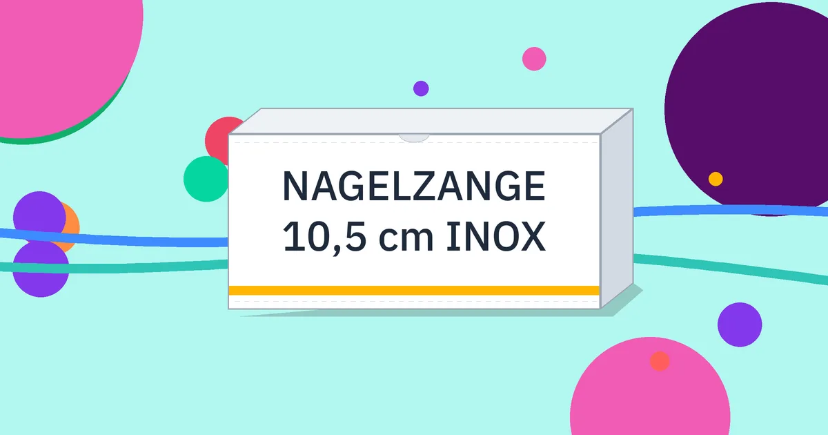 Symbolbild: Packung mit der Aufschrift NAGELZANGE 10,5 cm INOX (PZN 12364865) – Verfügbarkeit und Bezug in Apotheken in Frankfurt am Main