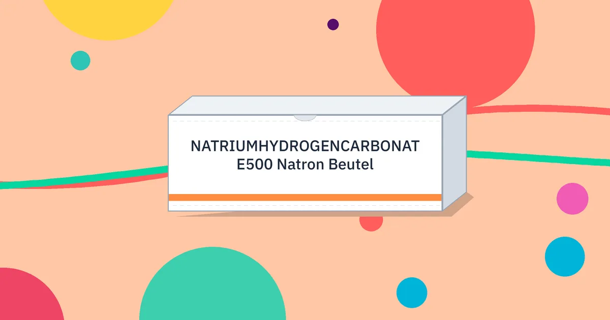 Symbolbild: Packung mit der Aufschrift NATRIUMHYDROGENCARBONAT E500 Natron Beutel (PZN 16835095) – Verfügbarkeit und Bezug in Apotheken in Frankfurt am Main