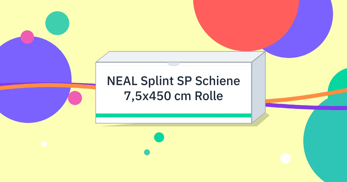 Symbolbild: Packung mit der Aufschrift NEAL Splint SP Schiene 7,5x450 cm Rolle (PZN 19098705) – Verfügbarkeit und Bezug in Apotheken in Frankfurt am Main